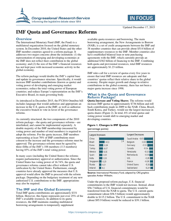 IMF Quota and Governance Reforms - EveryCRSReport.com