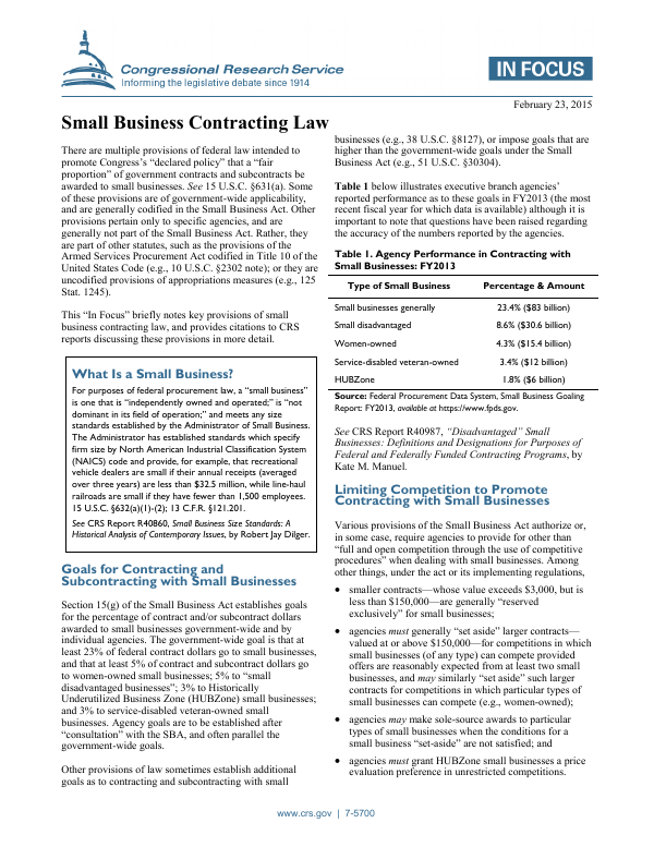 Small Business Contracting Law - EveryCRSReport.com