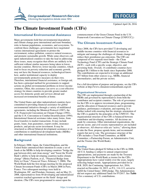The Climate Investment Funds (CIFs) - EveryCRSReport.com