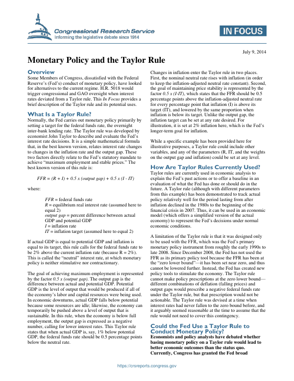 Monetary Policy and the Taylor Rule - EveryCRSReport.com