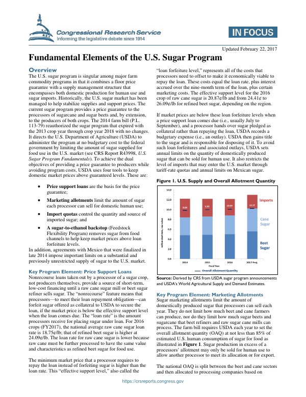 Fundamental Elements of the U.S. Sugar Program - EveryCRSReport.com