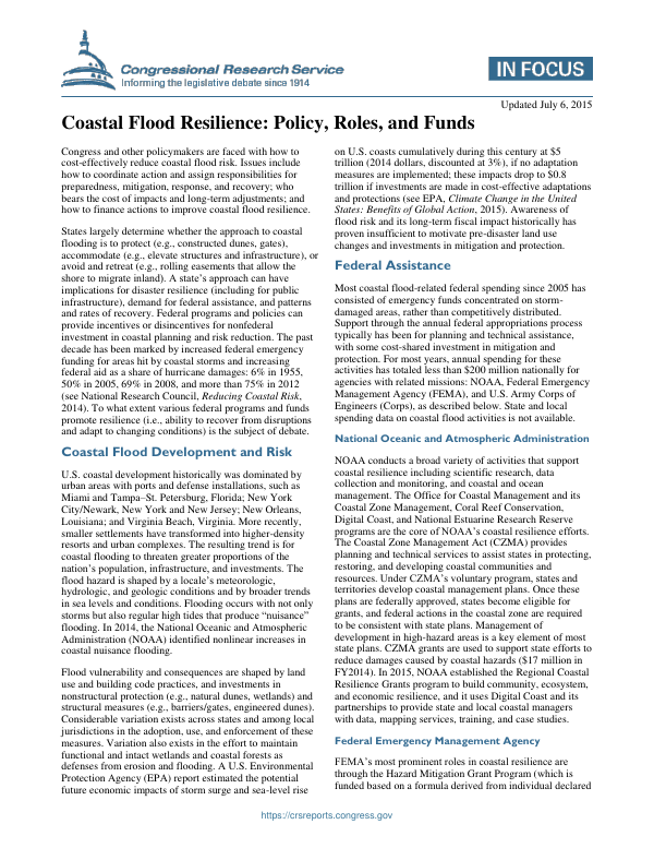 Coastal Flood Resilience: Policy, Roles, and Funds - EveryCRSReport.com