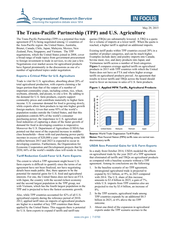 The Trans-Pacific Partnership (TPP) and U.S. Agriculture ...