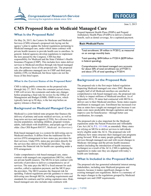 CMS Proposed Rule on Medicaid Managed Care - EveryCRSReport.com