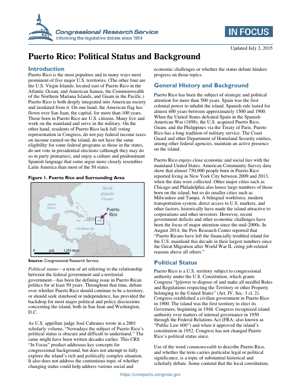 Puerto Rico: Political Status and Background - EveryCRSReport.com