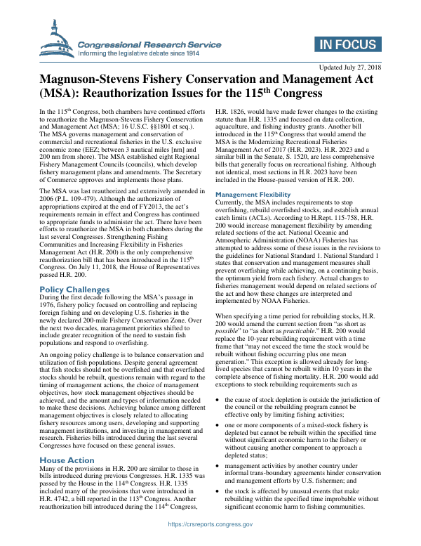 Magnuson-Stevens Fishery Conservation and Management Act (MSA ...