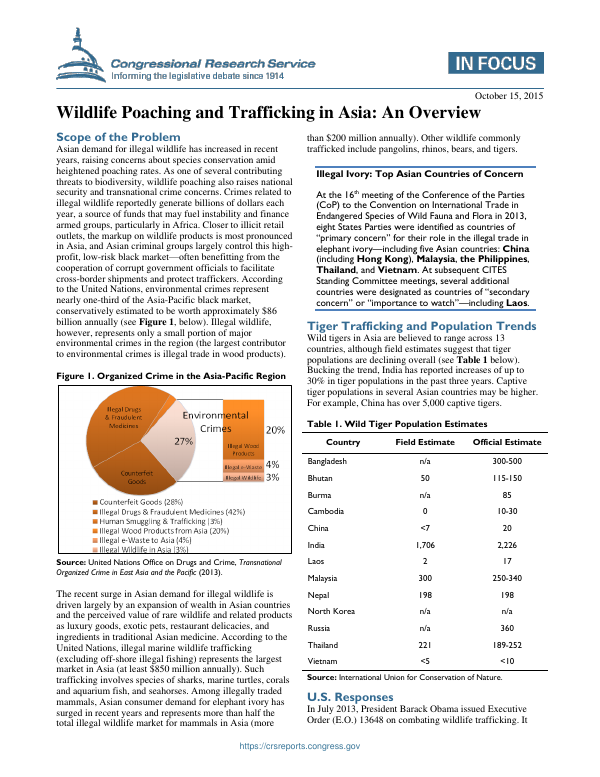 Wildlife Poaching and Trafficking in Asia: An Overview - EveryCRSReport.com