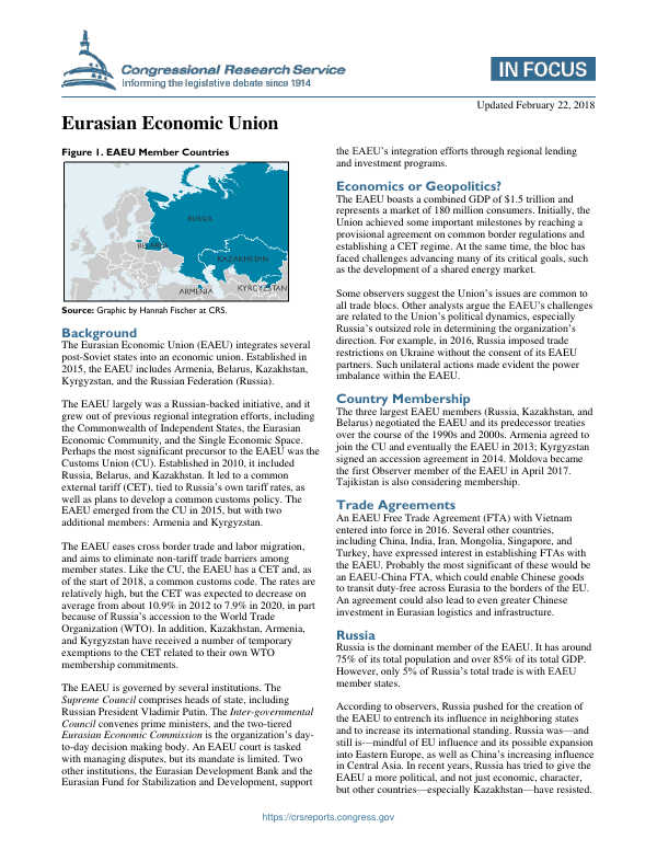 Eurasian Economic Union - EveryCRSReport.com