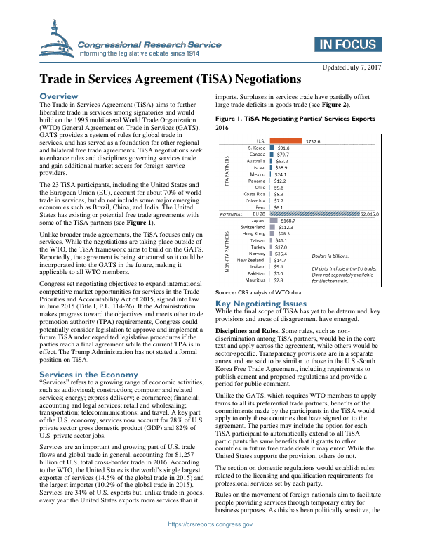 Trade in Services Agreement (TiSA) Negotiations - EveryCRSReport.com