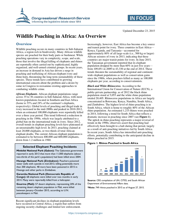 Wildlife Poaching in Africa: An Overview - EveryCRSReport.com