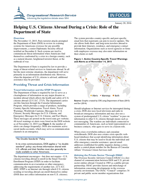 Helping U.S. Citizens Abroad During a Crisis: Role of the Department of ...