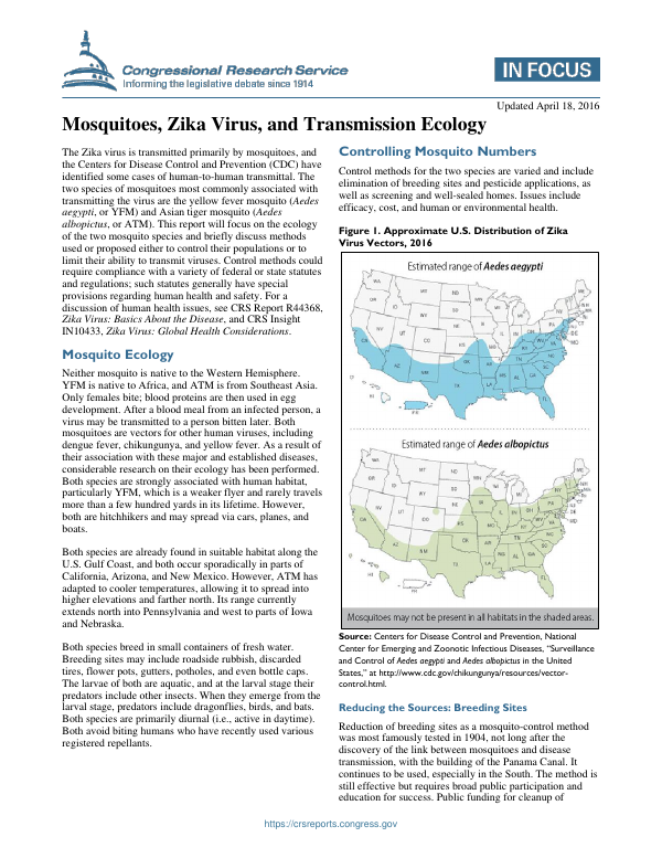 Mosquitoes, Zika Virus, and Transmission Ecology - EveryCRSReport.com