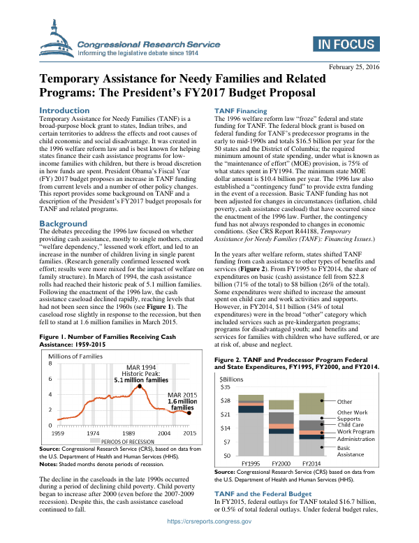 Temporary Assistance for Needy Families and Related Programs: The ...