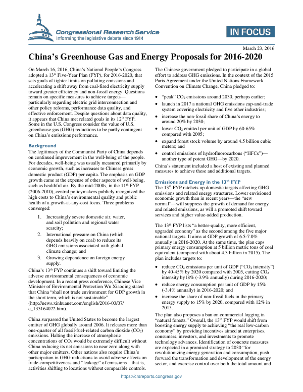 China’s Greenhouse Gas and Energy Proposals for 2016-2020 ...