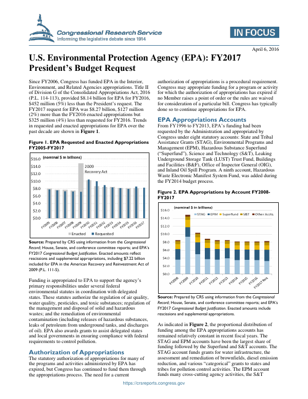 U.S. Environmental Protection Agency (EPA): FY2017 President’s Budget ...