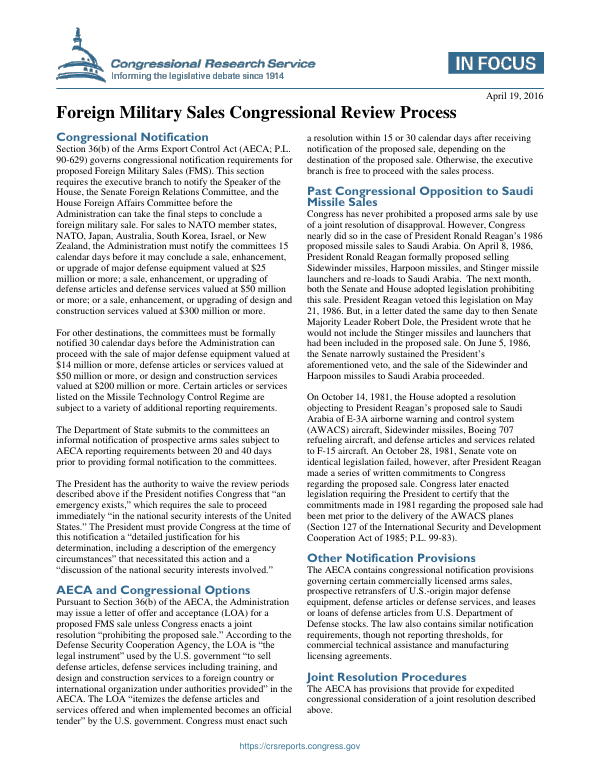 Foreign Military Sales Congressional Review Process - EveryCRSReport.com