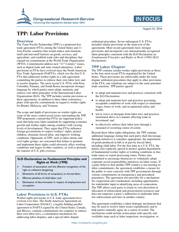TPP: Labor Provisions - EveryCRSReport.com