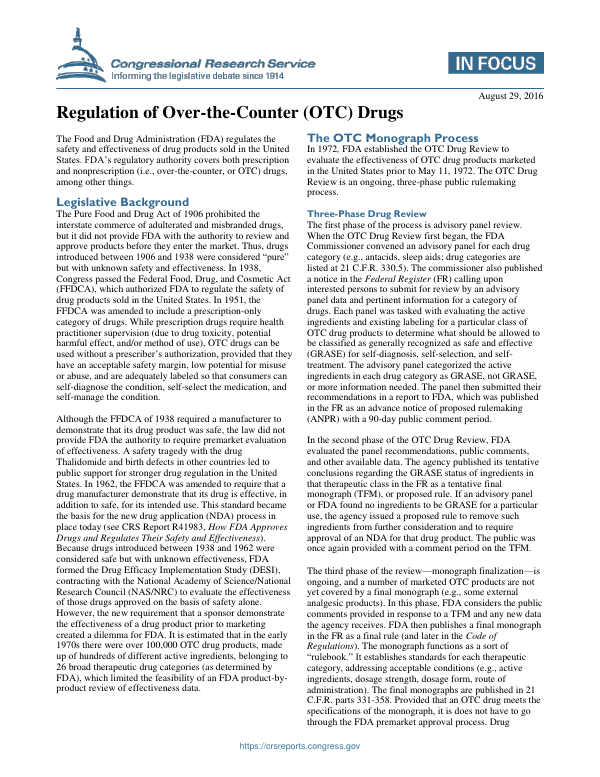 Regulation of Over-the-Counter (OTC) Drugs - EveryCRSReport.com