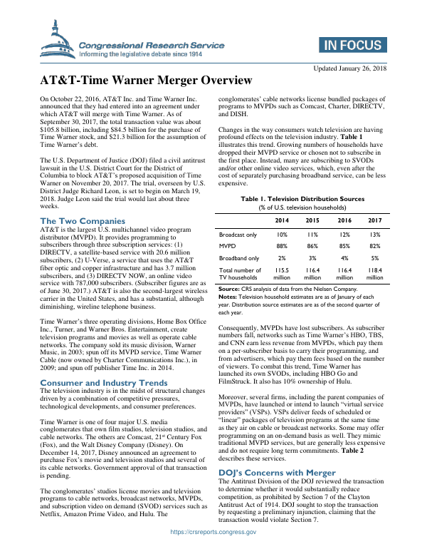 AT&T-Time Warner Merger Overview - EveryCRSReport.com