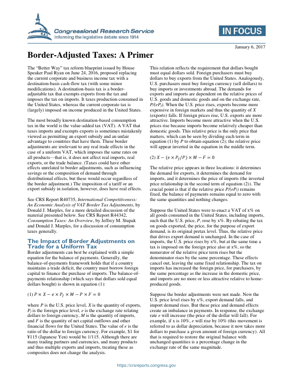 Border-Adjusted Taxes: A Primer - EveryCRSReport.com
