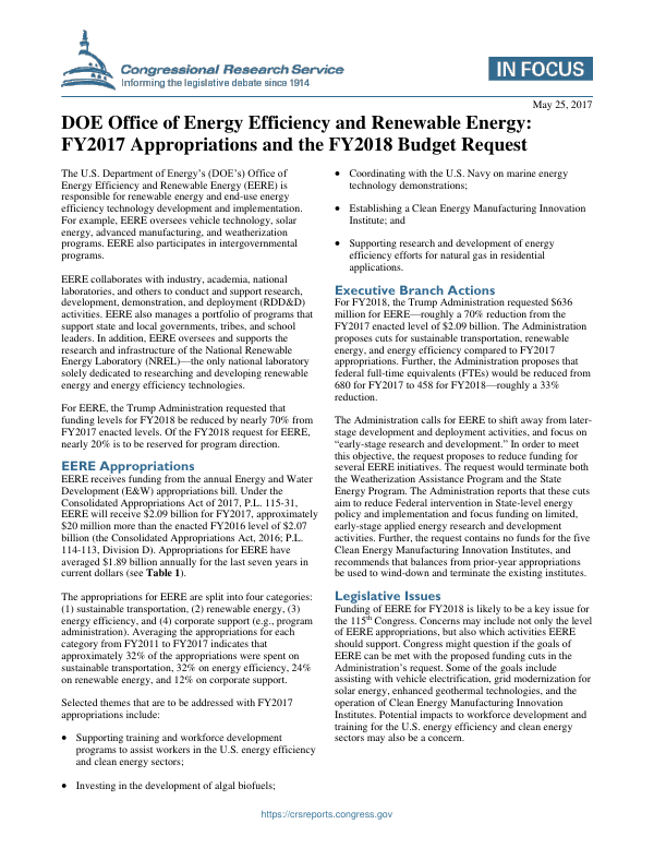 DOE Office of Energy Efficiency and Renewable Energy: FY2017 ...