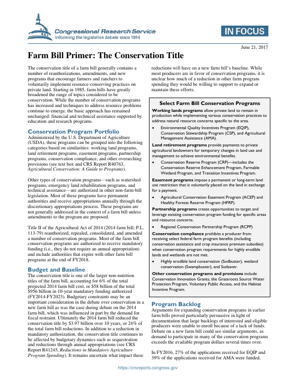 Farm Bill Primer: The Conservation Title - EveryCRSReport.com
