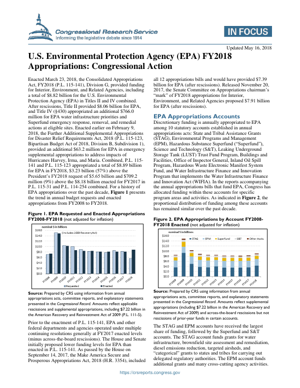 U.S. Environmental Protection Agency (EPA) FY2018 Appropriations ...