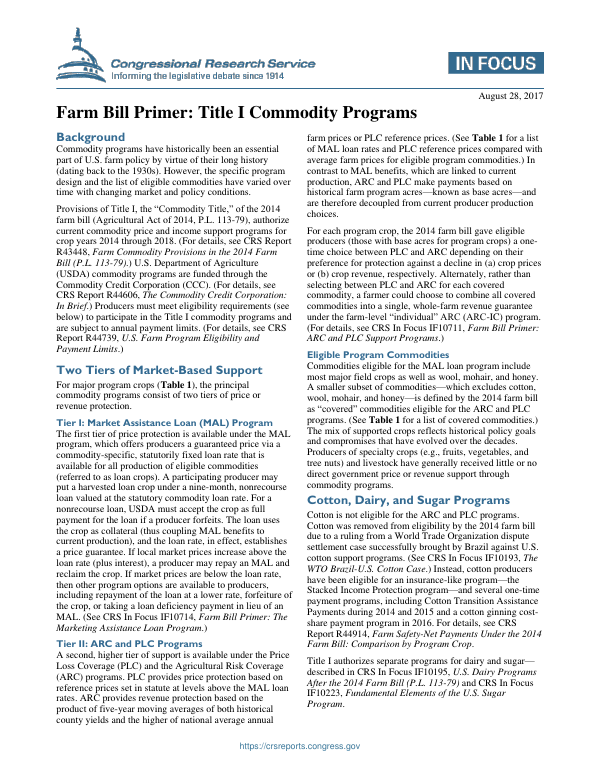 Farm Bill Primer: Title I Commodity Programs - EveryCRSReport.com