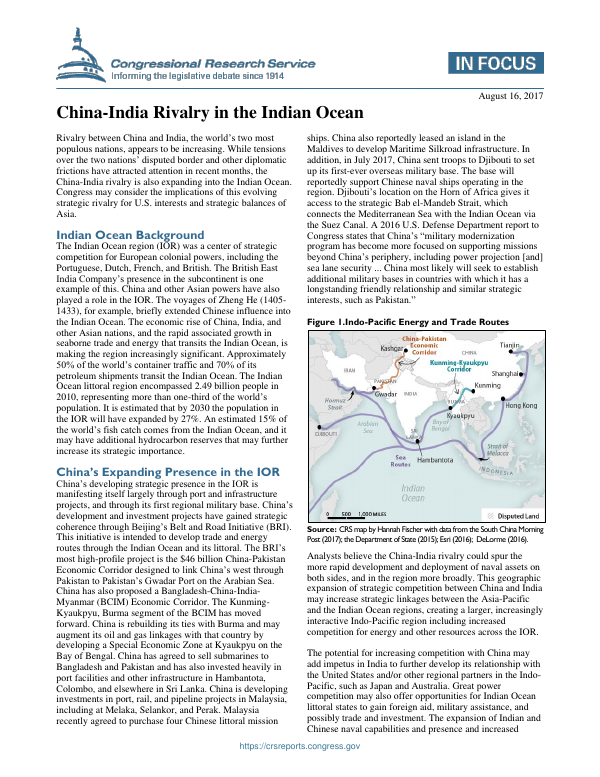 China-India Rivalry in the Indian Ocean - EveryCRSReport.com