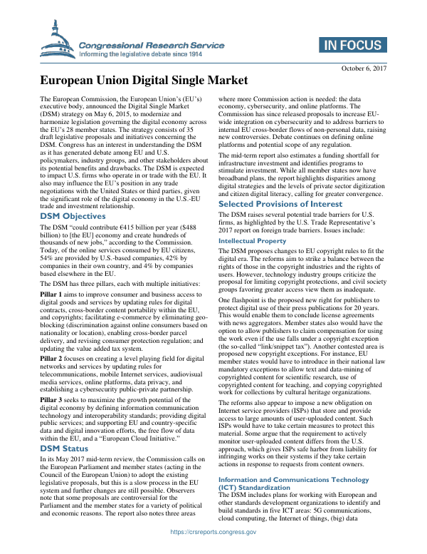 European Union Digital Single Market - EveryCRSReport.com