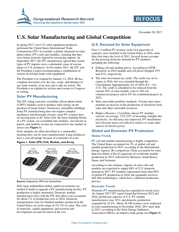 U.S. Solar Manufacturing and Global Competition - EveryCRSReport.com