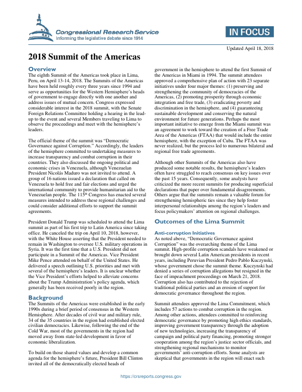 2018 Summit of the Americas - EveryCRSReport.com