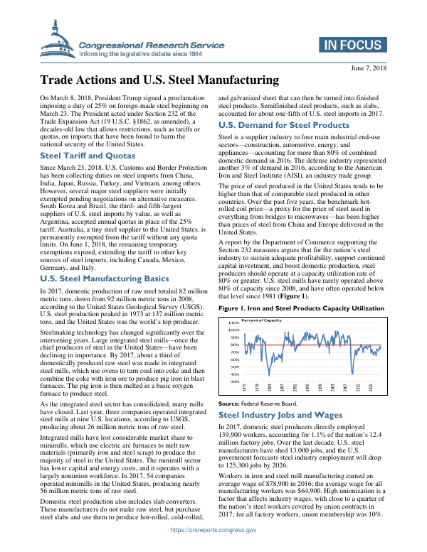 Trade Actions and U.S. Steel Manufacturing - EveryCRSReport.com