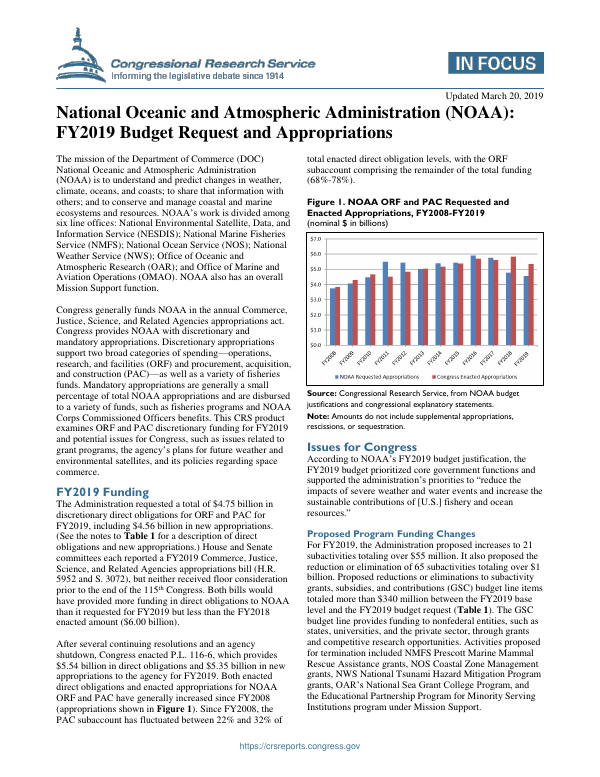 National Oceanic and Atmospheric Administration (NOAA): FY2019 Budget ...