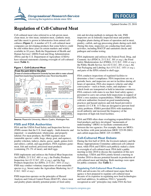 Regulation of Cell-Cultured Meat - EveryCRSReport.com