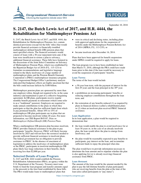S. 2147, the Butch Lewis Act of 2017, and H.R. 4444, the Rehabilitation ...
