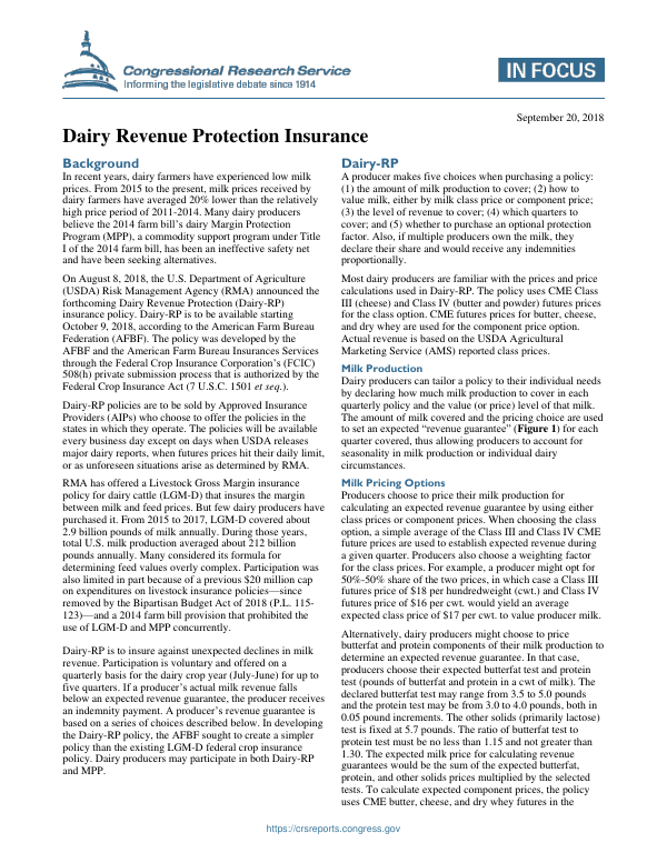 Dairy Revenue Protection Insurance - EveryCRSReport.com