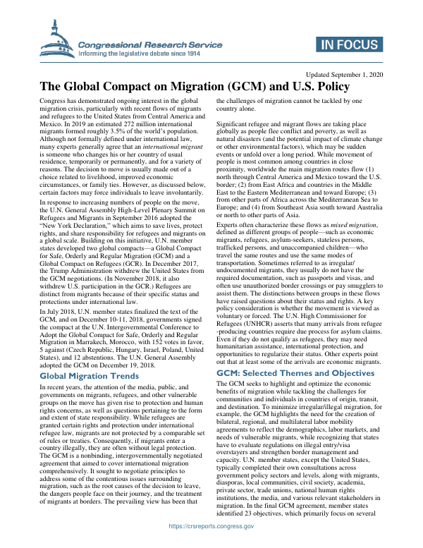 The Global Compact on Migration (GCM) and U.S. Policy - EveryCRSReport.com