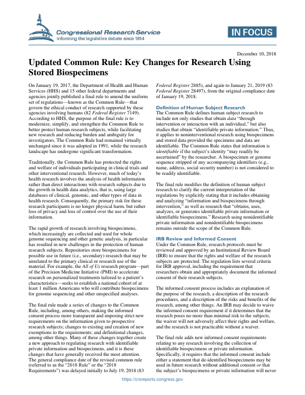 Updated Common Rule: Key Changes for Research Using Stored Biospecimens ...