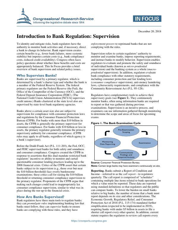Introduction to Bank Regulation: Supervision - EveryCRSReport.com