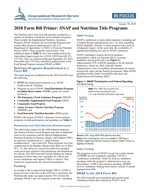2018 Farm Bill Primer: SNAP and Nutrition Title Programs ...