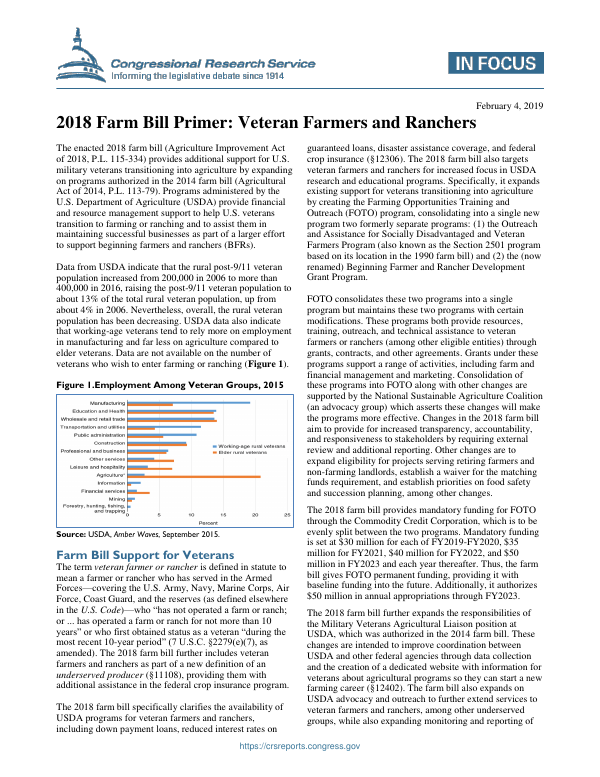 2018 Farm Bill Primer: Veteran Farmers and Ranchers - EveryCRSReport.com