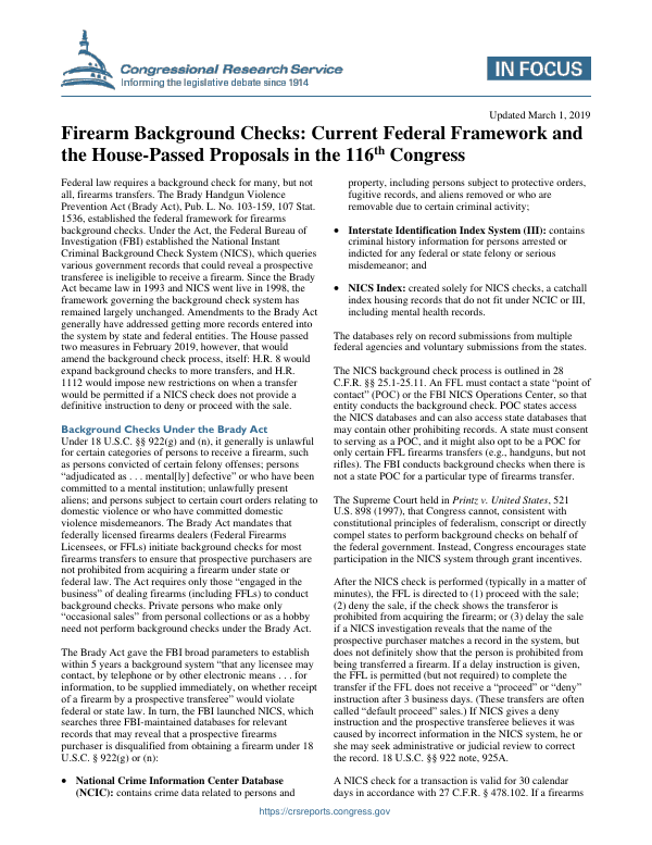 Firearm Background Checks: Current Federal Framework and the House ...