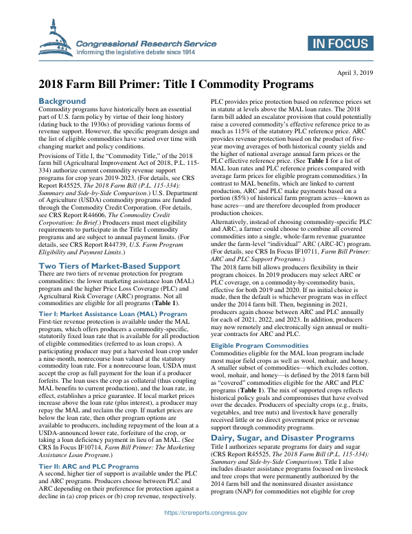 2018 Farm Bill Primer: Title I Commodity Programs - EveryCRSReport.com