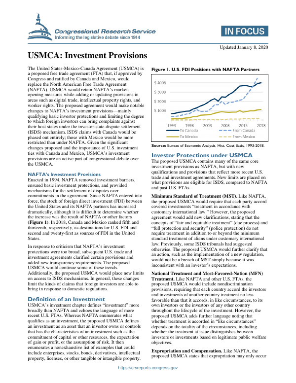 USMCA: Investment Provisions - EveryCRSReport.com
