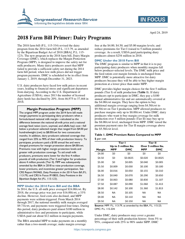 2018 Farm Bill Primer: Dairy Programs - EveryCRSReport.com