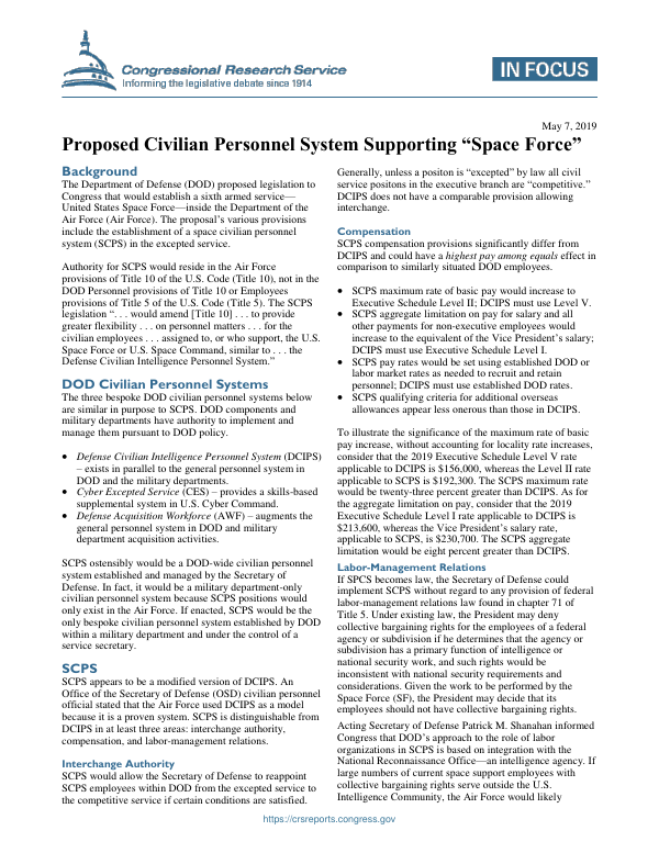 Proposed Civilian Personnel System Supporting “Space Force ...