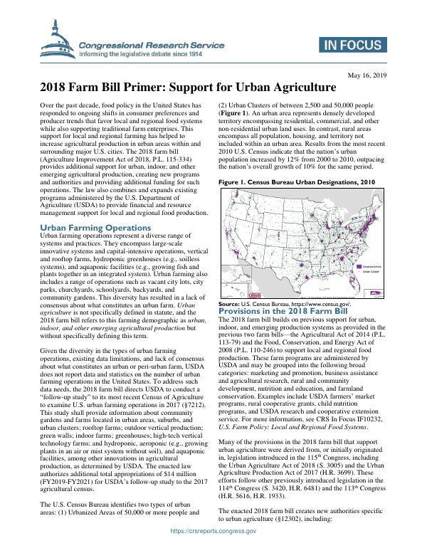 2018 Farm Bill Primer: Support for Urban Agriculture - EveryCRSReport.com