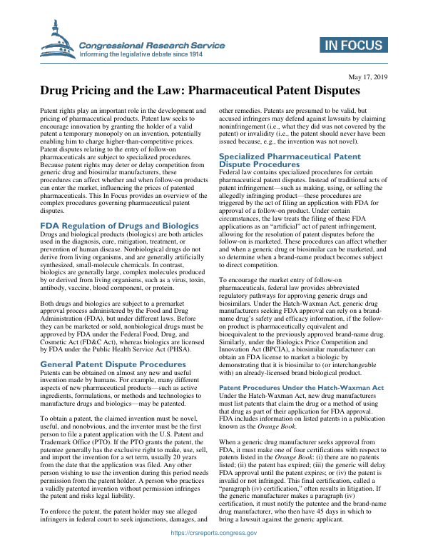 Drug Pricing and the Law: Pharmaceutical Patent Disputes ...
