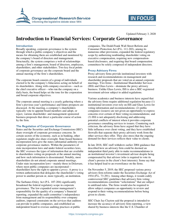 Introduction to Financial Services: Corporate Governance ...